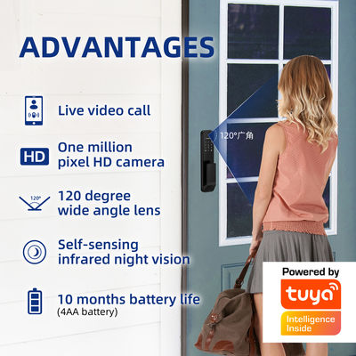 RoHs Auto Smart Door Lock With HD Camera Cat Eye Tuya APP